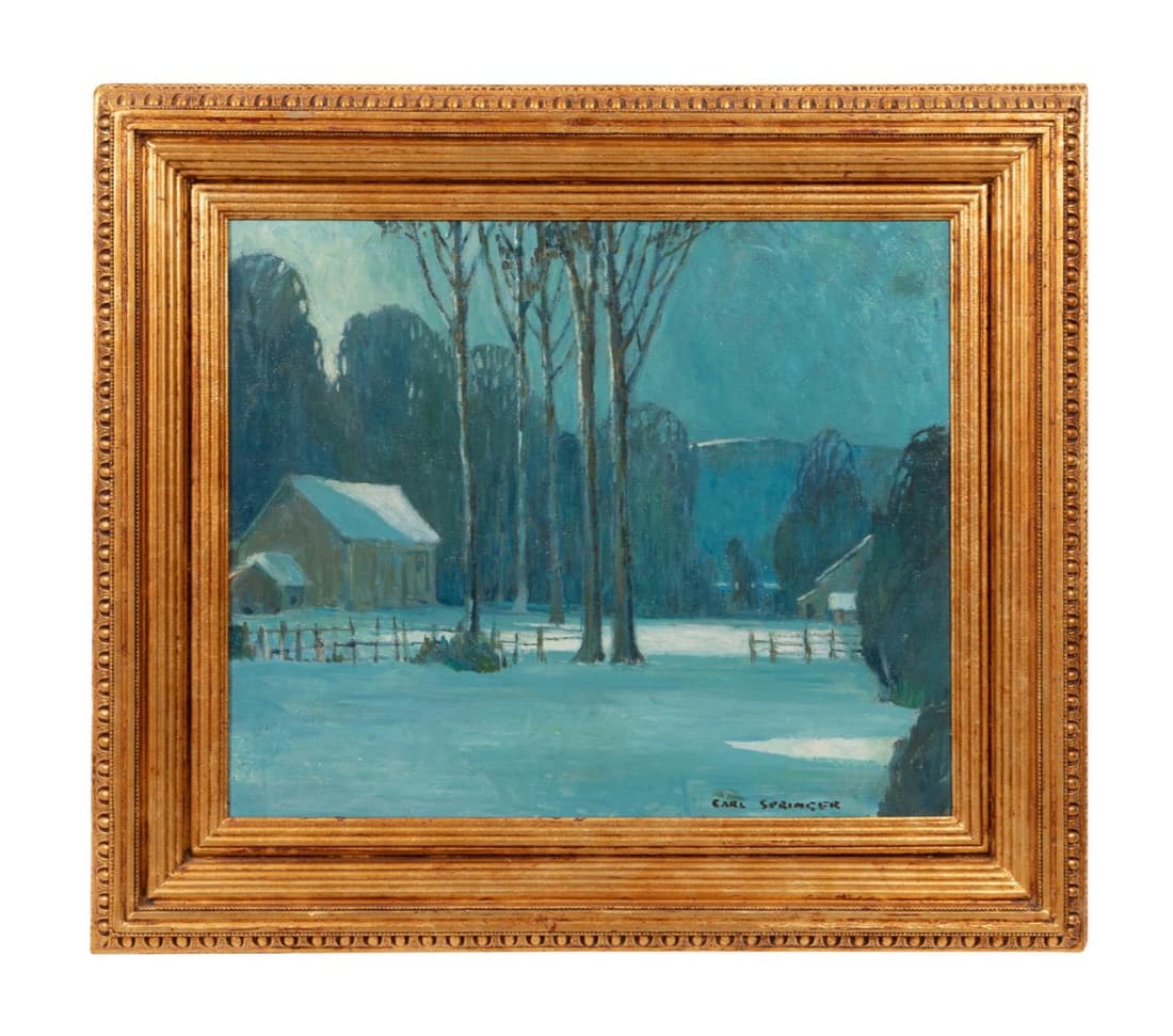 Carl Springer "snowy Evening Landscape" O/c Auction