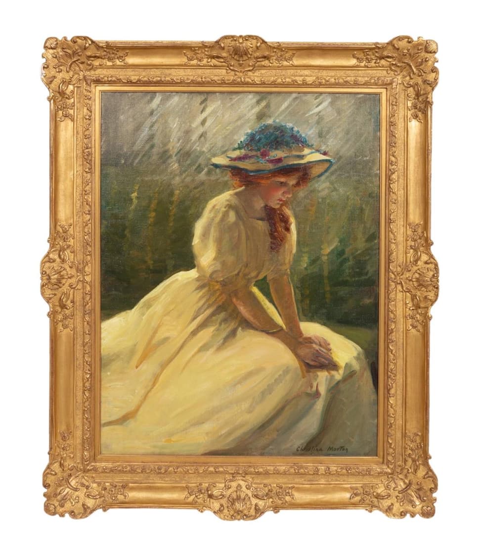 C. Morton, Woman In Yellow Dress, O/c Auction