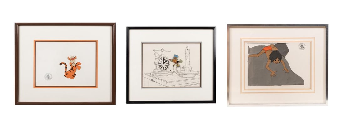 3 Walt Disney Framed Animation Cels, Stamped Auction