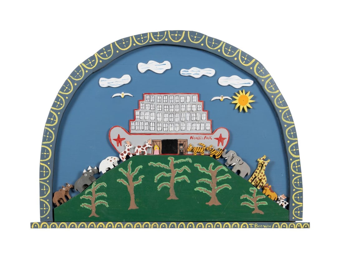 Tubby Brown Noah's Ark Folk Art 2 D Arched Panel
