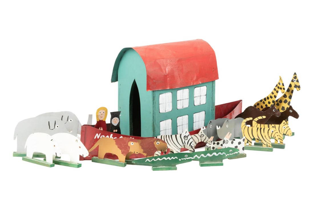 23pc Tubby Brown, 'noah's Ark', Folk Ark Sculpture Auction