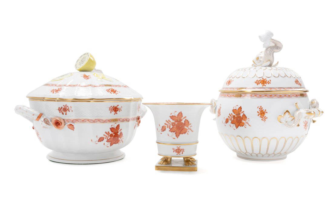3pcs Herend 'chinese Bouquet" Tureens & Cache Pot Auction