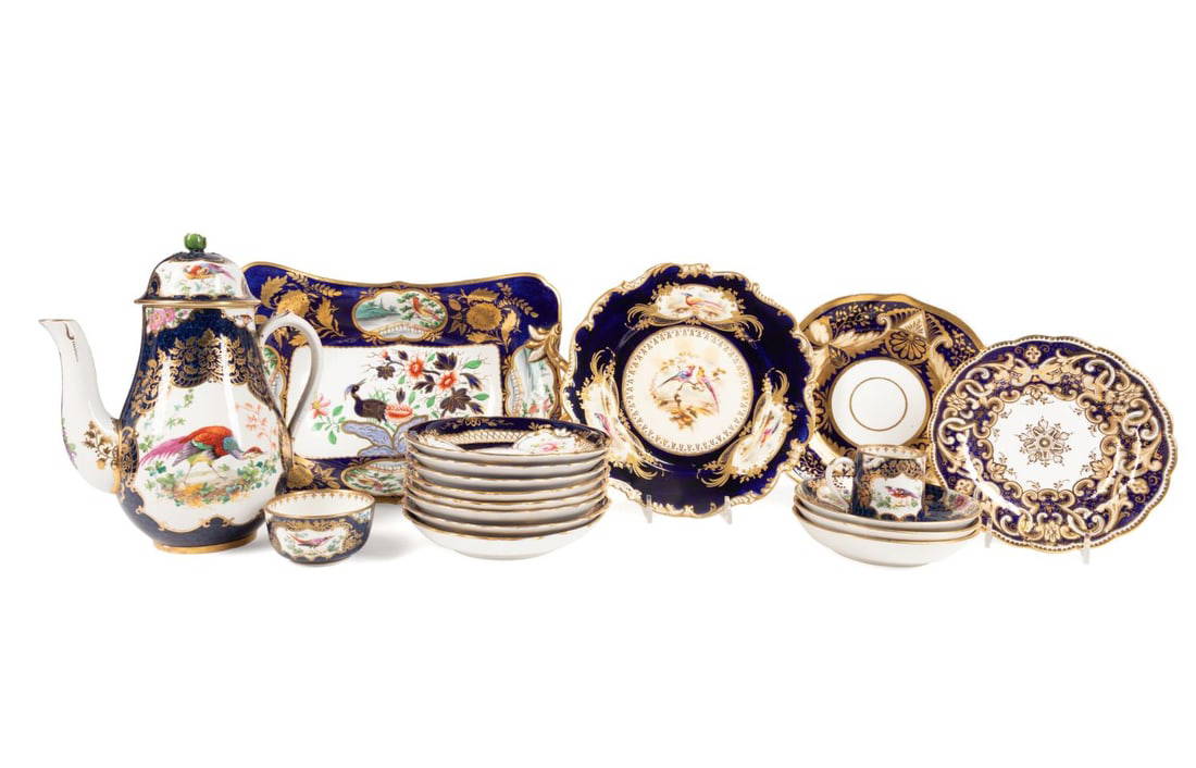 18pcs English Gilt Cobalt Tableware, 18th/19th C. Auction