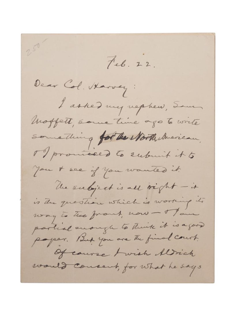 Mark Twain Signed Letter To Colonel George Harvey Auction