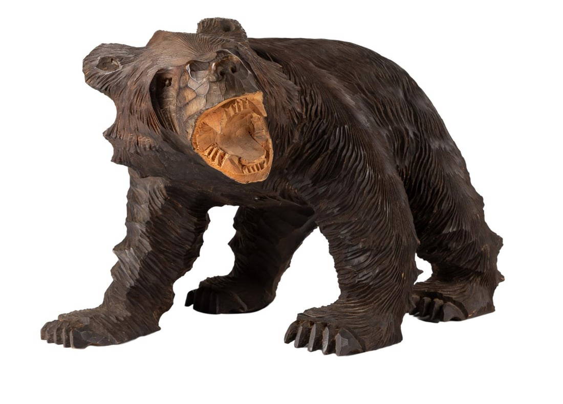 Large Black Forest Style Carved Wood Bear Auction