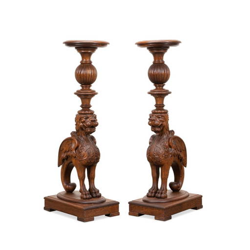 R.j. Horner Style Carved Wood Griffin Pedestals