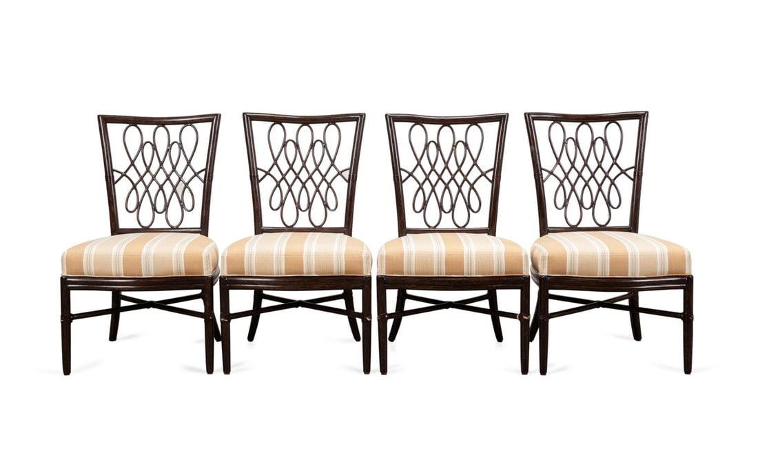 Four Mcguire Script Dark Rattan Side Chairs Auction