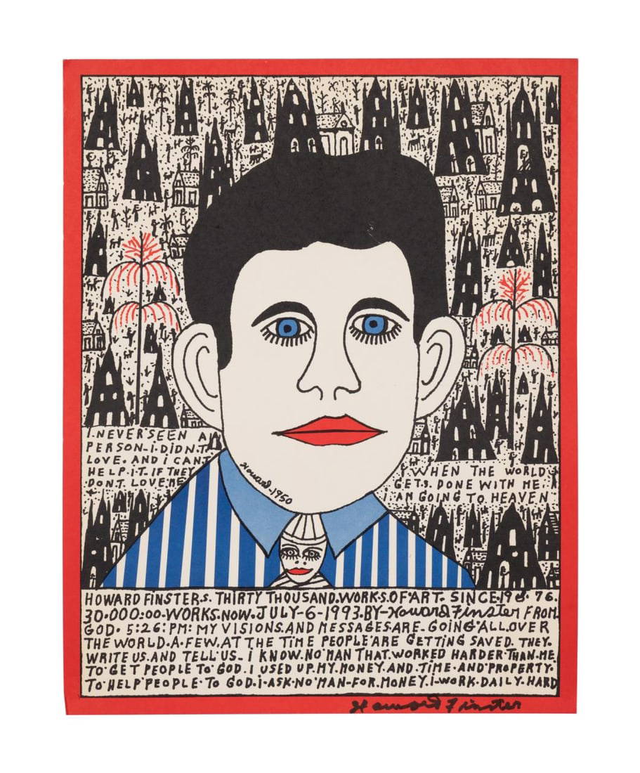 Howard Finster, Howard Portrait C. 1950 Lithograph Auction