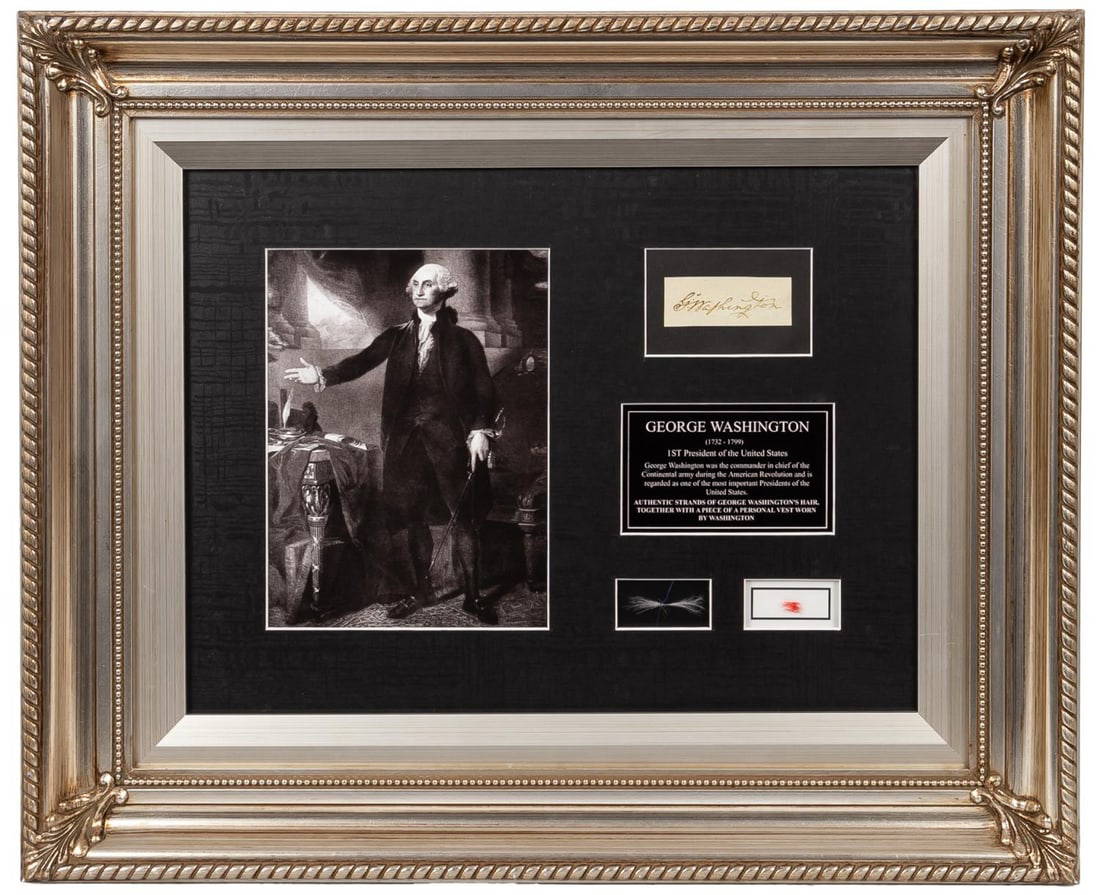 George Washington Hair And Vest In Frame With Coa Auction