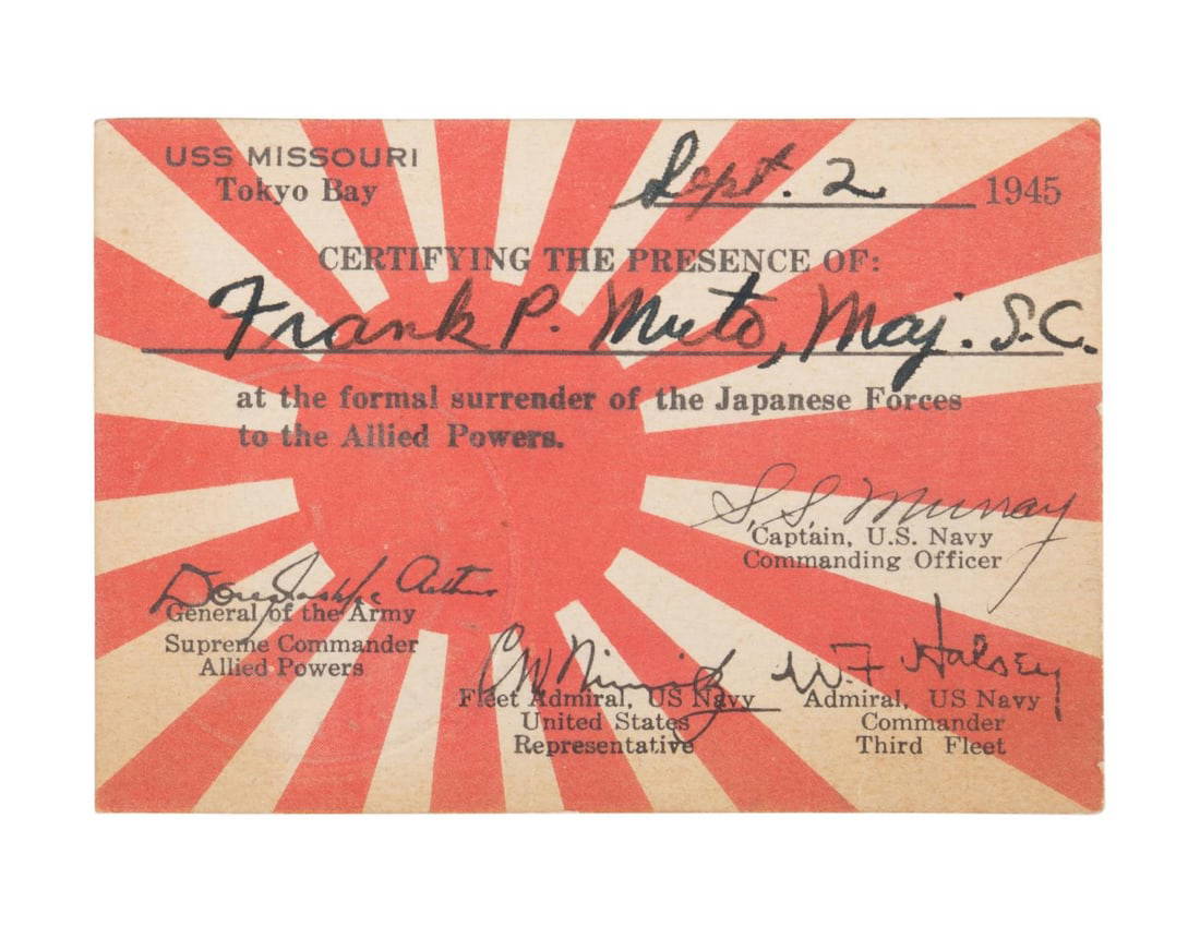 Uss Missouri Surrender Card September 1945 Auction