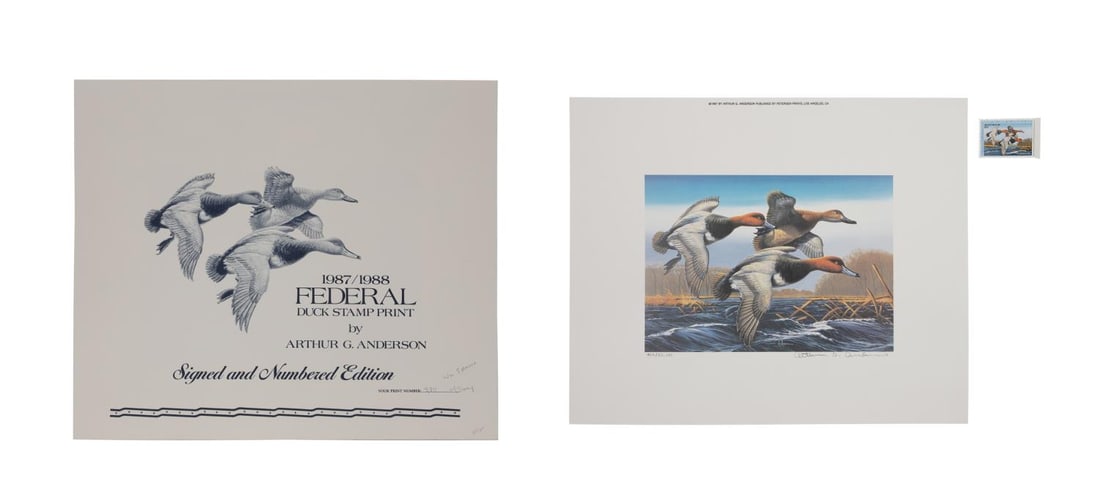 20 Federal Duck Stamps Prints W/ Stamp In Folders Auction