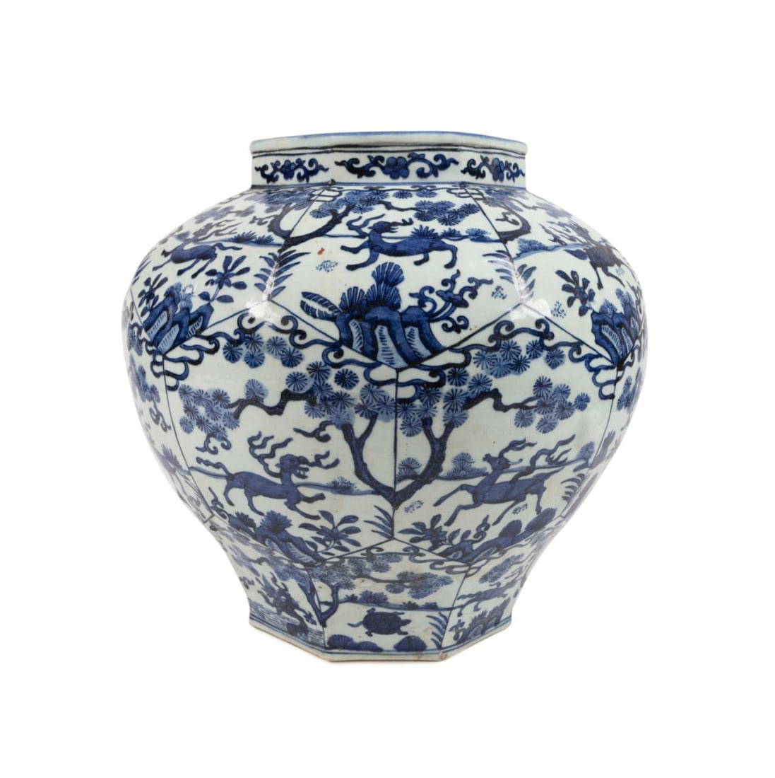 Chinese Blue & White Mythical Beasts Octagonal Jar Auction