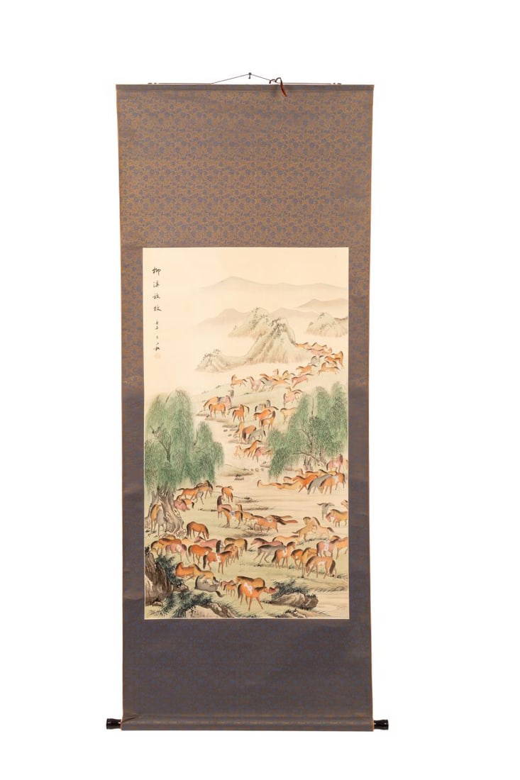 Chinese School, Grazing Horse Landscape Scroll Auction