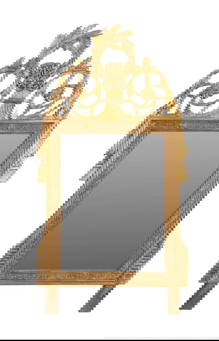 18th C. Louis Xvi Lyre Crest Giltwood Mirror Auction