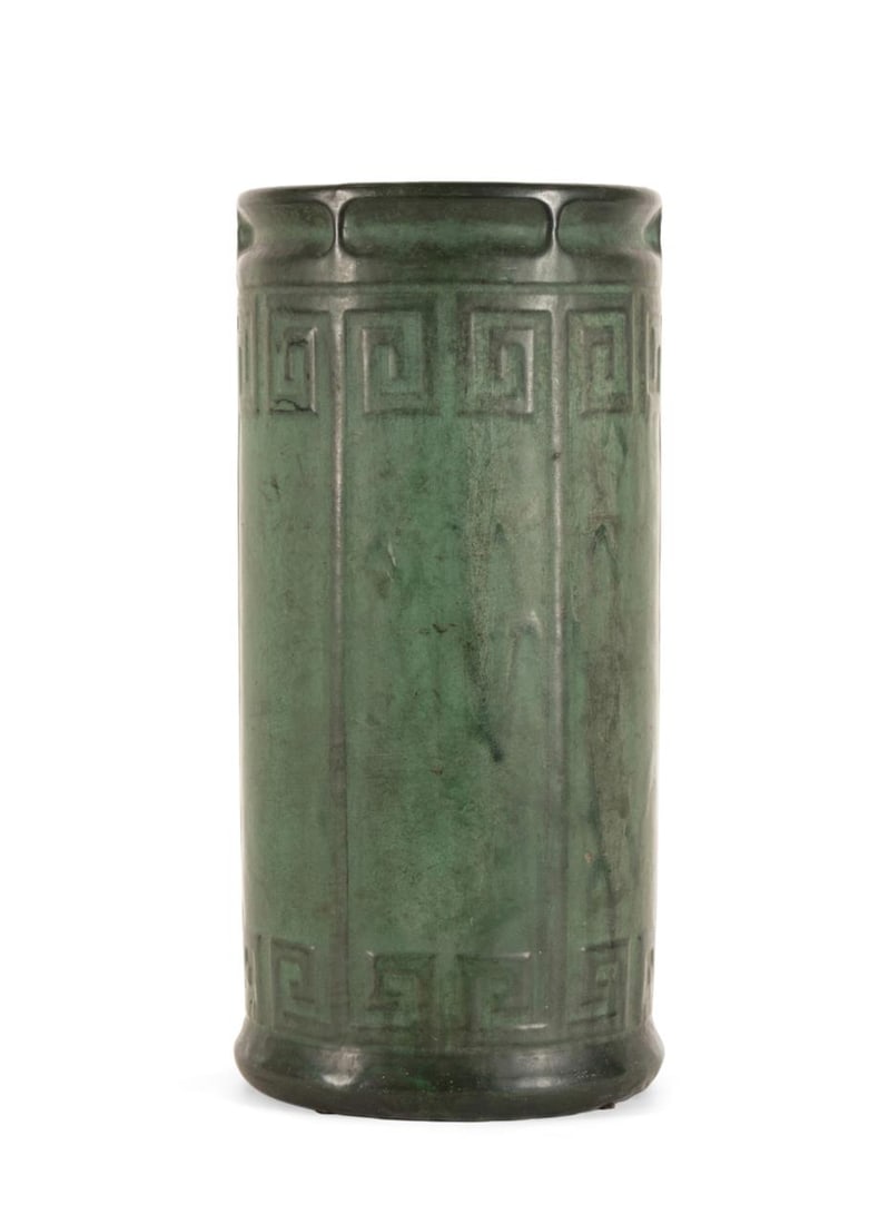 E. 20th C. Greek Key Pottery Umbrella Stand Auction