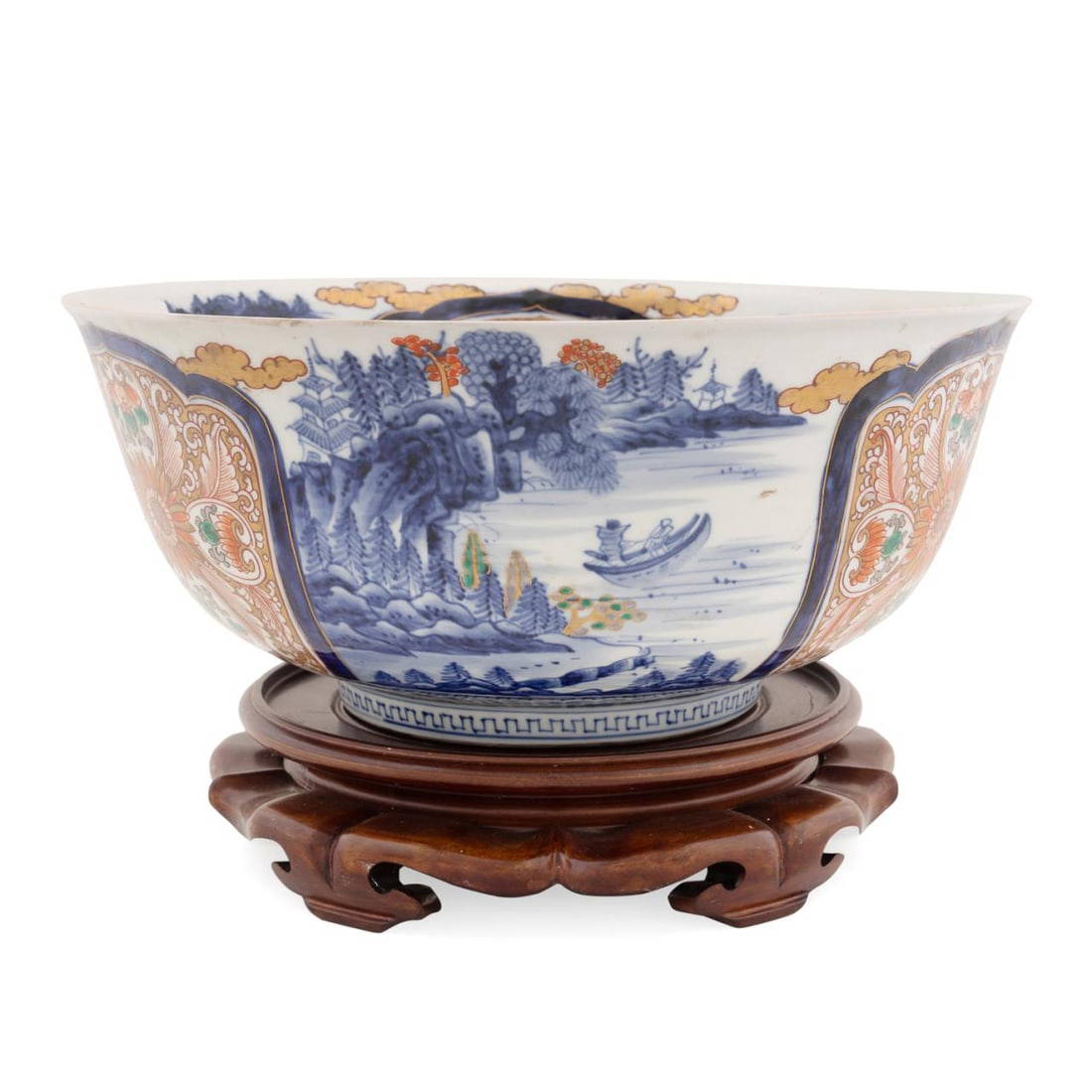 Round Imari Decorated Punch Bowl On Stand Auction