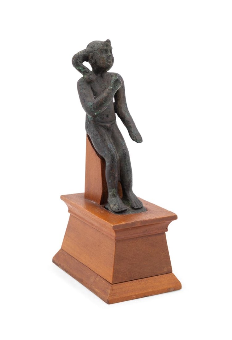 Ancient Bronze Figure, Seated Harpocrates Auction