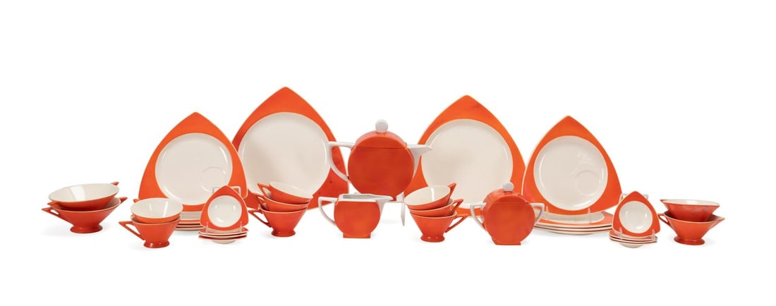 33 Piece Orange Dinnerware Collection Auction