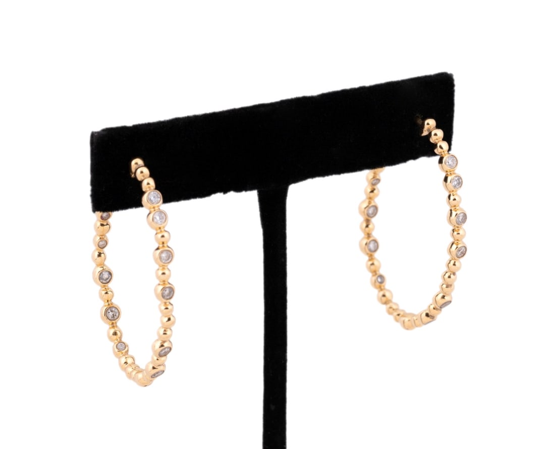 Michael Aram Diamond 18k Yellow Gold Hoops Auction