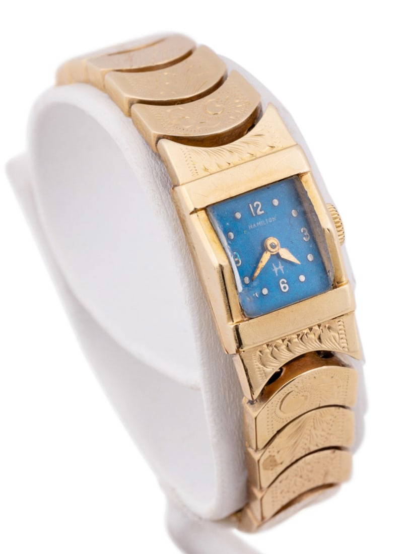 Hamilton 14k Yg Etched Motif Wrist Watch Auction