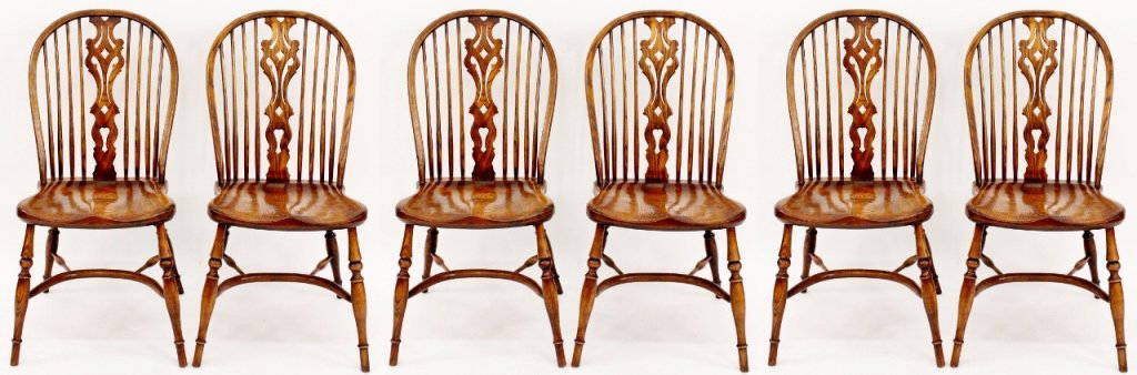 Set Of Six Oak Hoop & Spindle Back Kitchen Chairs