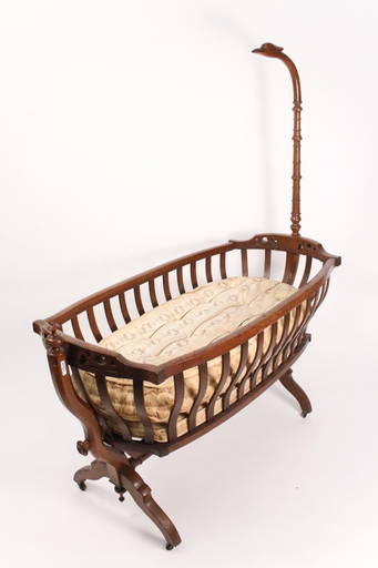 Victorian Oak Rocking Cradle W/ Swan's Neck