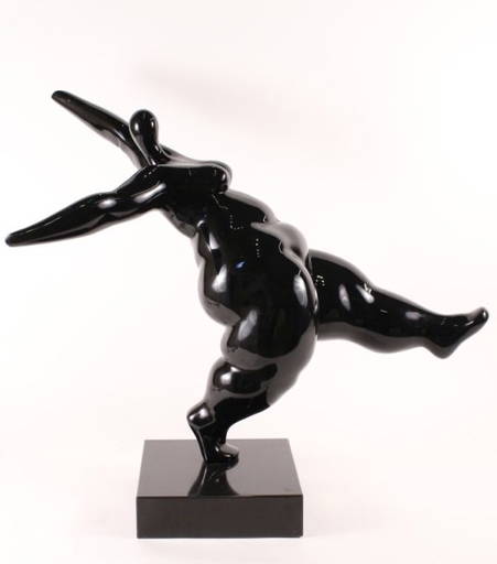 Black Botero Style Dancer Sculpture By Leo Liu