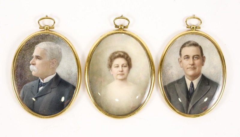 Set Of 3 Miniature Painted Portraits On Porcelain