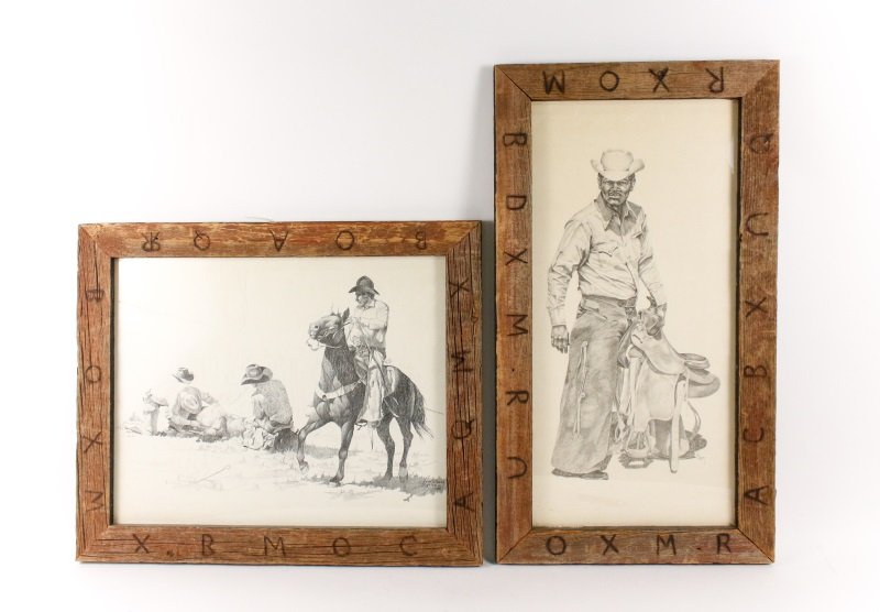 Pair Of Framed B/w Prints Of American Cowboys