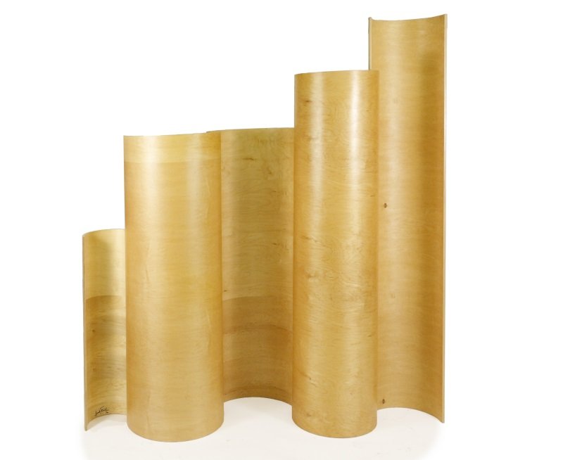 Modern 5 Piece Curved Wood Room Divider, Signed