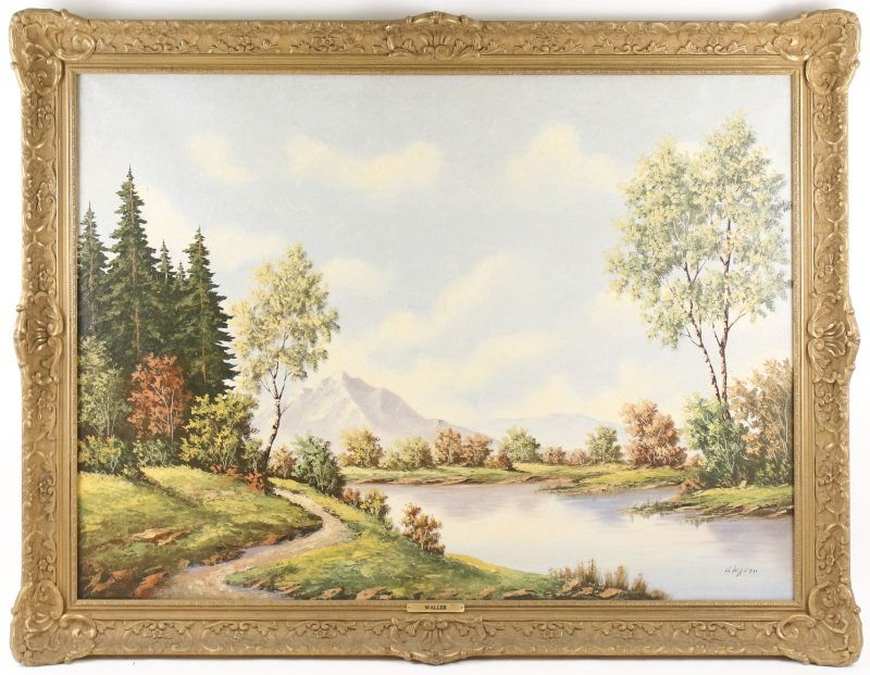 H. Waller, Mountainous Landscape W/river, Signed