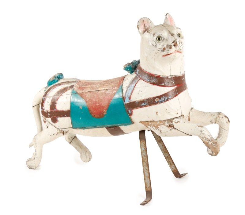 19th C. French Carved Wood Carousel Cat