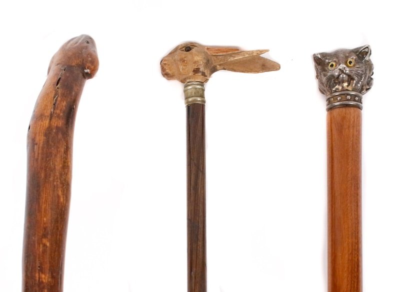 Group of Three Canes with Animal Head Handles