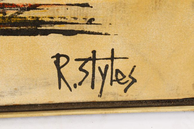 Mid Century Modern Painting of Ship, R. Styles : Lot 772