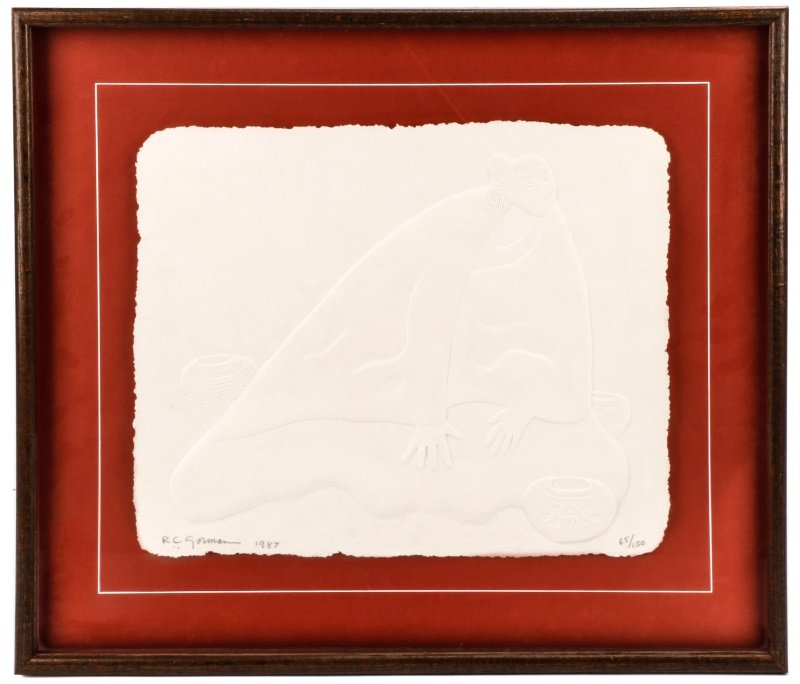 R.C. Gorman "Woman w/ Pottery", Signed Cast Paper