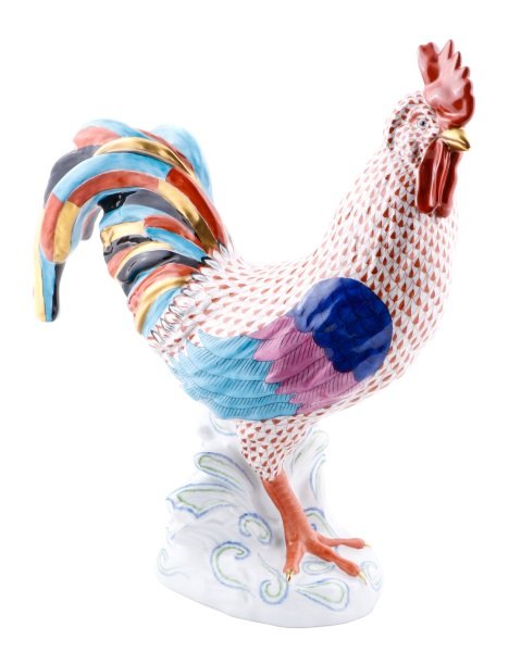 Large Herend Rust Fishnet Decorated Rooster