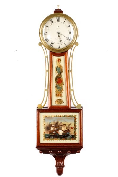 Chelsea Banjo Clock, Eglomise Ship Scenes