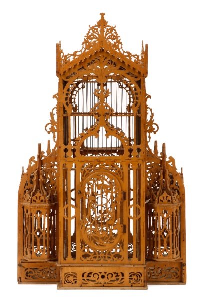 19th C. French Wooden Neo-Gothic Bird Cage