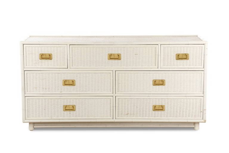 Modern White Painted Rattan Chest Of Drawers
