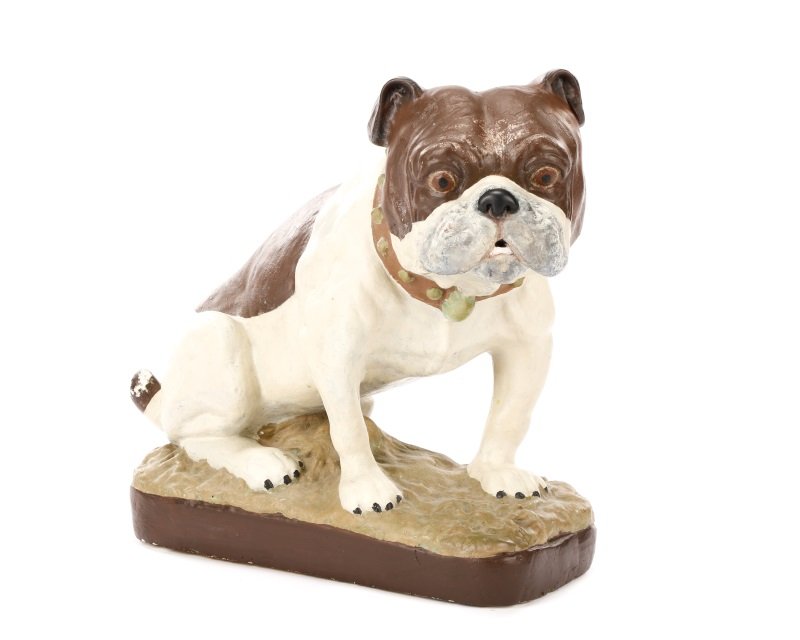 Polychrome Chalkware Bulldog with Studded Collar