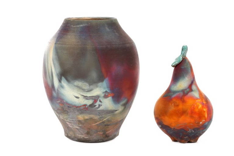 2 Pieces Raku Fired Flash Pottery, John Wrenn