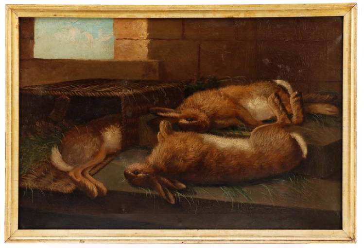 John Bucknell Russell, Rabbit Trophy Scene, Oil