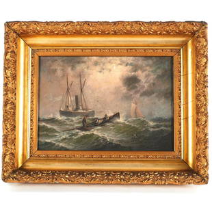 Granville Perkins (american, 1830 1895) New York Bay, Seascape Oil Painting