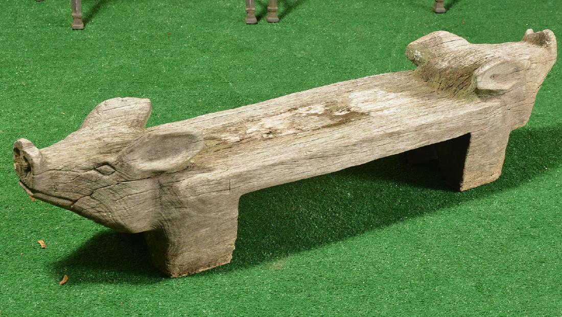 Folk Art carved wood pig bench