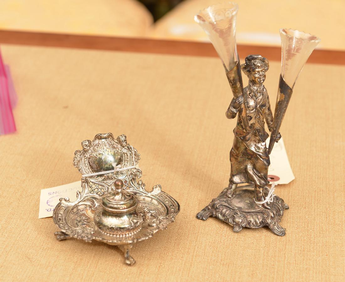 (2) Small Silver Plated Desk Accessories