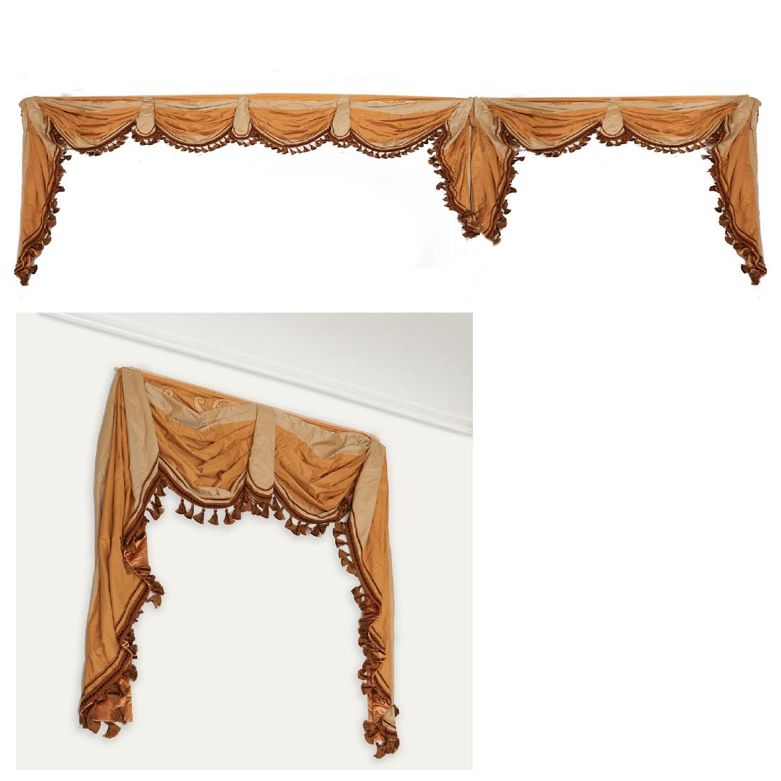 Suite (15) fine drapery panels w/ (2) cornices