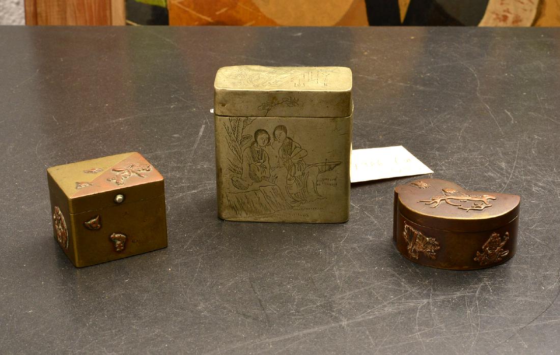 Chinese ink box and (2) Japanese mixed metal boxes