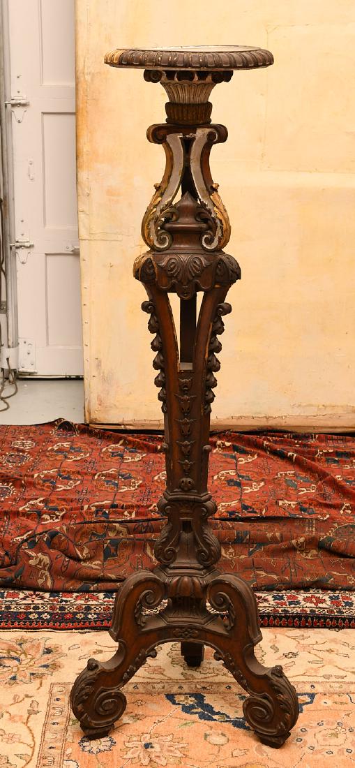 French Baroque carved walnut torchere stand