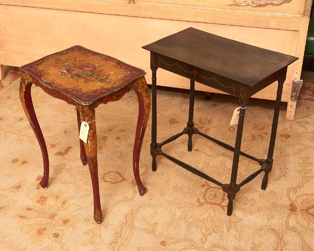 (2) antique hand-painted occasional tables