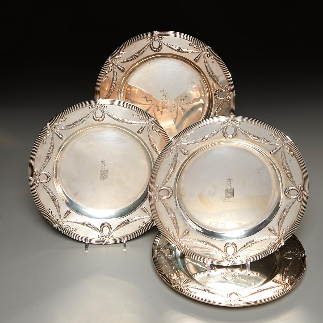 Set (4) German Neoclassic Hanau silver plates